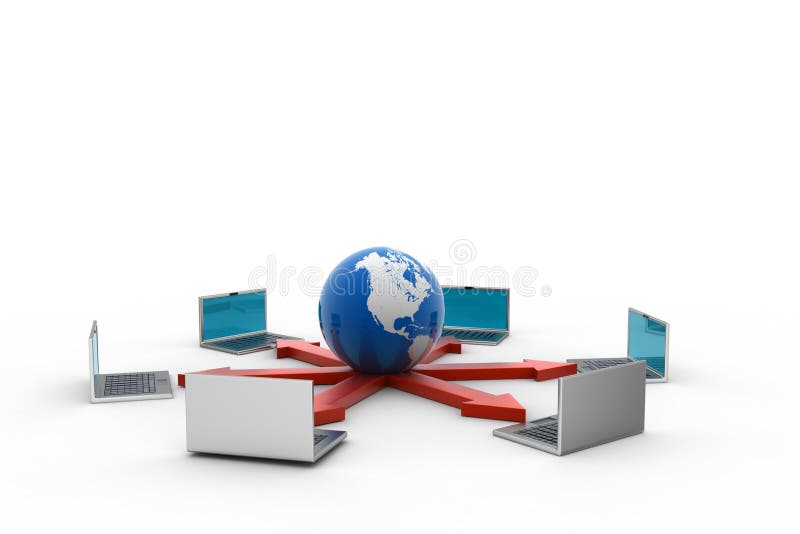 Laptop Computers Around a World Stock Illustration - Illustration of ...