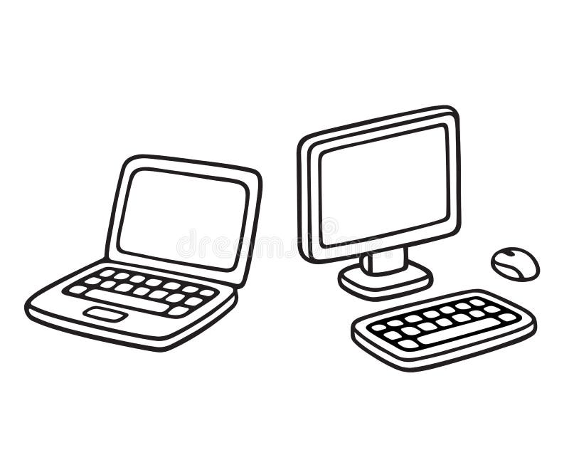 CAD Tekening Van Laptop Computer Met Muis Stock Illustratie ...