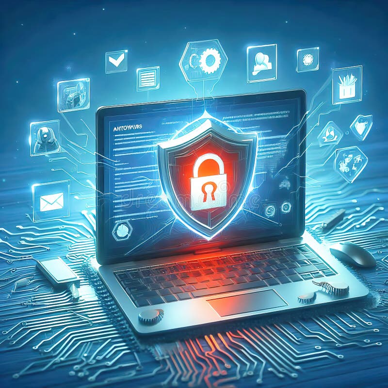 Laptop, Concept for Data Protection, Spam Protection and Cyber Security ...