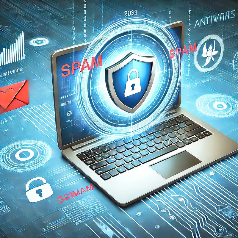 Laptop, Concept for Data Protection, Spam Protection and Cyber Security Stock Illustration ...