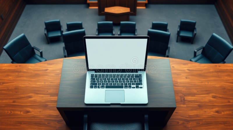 Laptop on a Conference Table in a Courtroom. Blank Screen Ready for ...