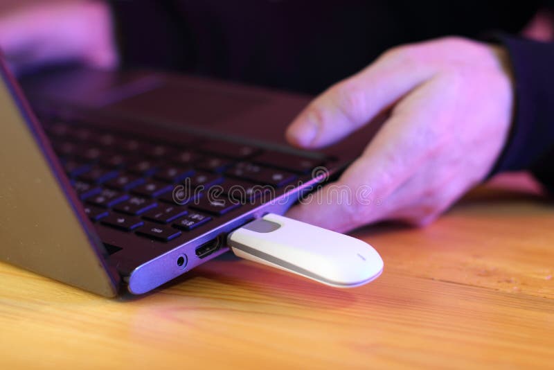 Laptop with Connected Gsm Modem on Table Stock Image - Image of network ...