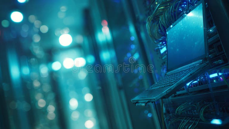 Laptop Connected To Server Rack in Data Center Stock Image - Image of ...