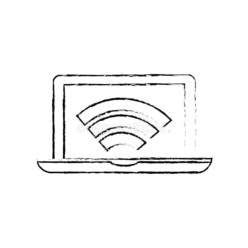 Laptop connected to wifi stock illustration. Illustration of network ...