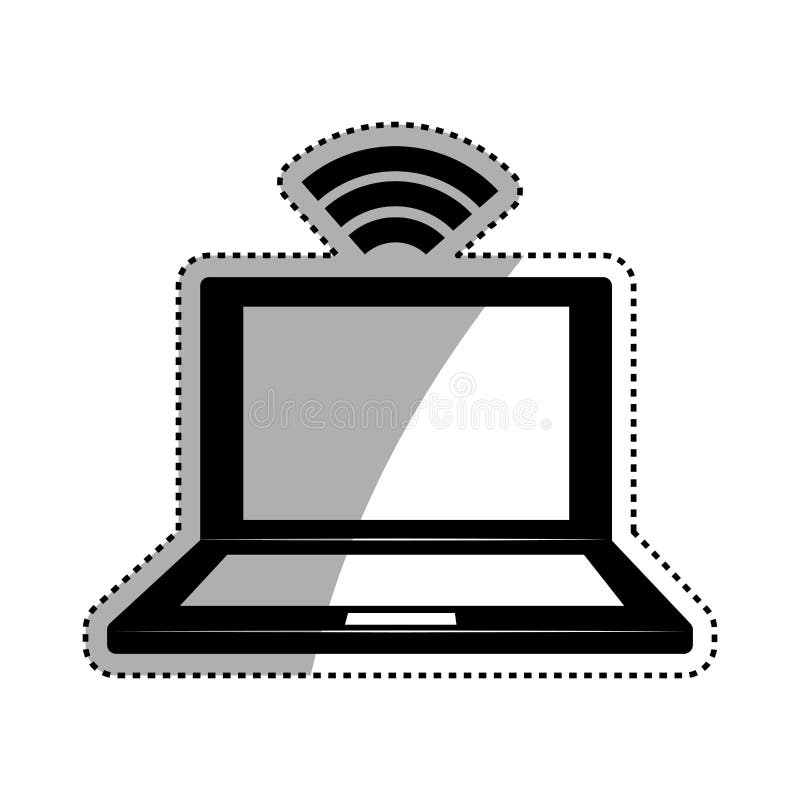 Laptop connected to wifi stock illustration. Illustration of device ...