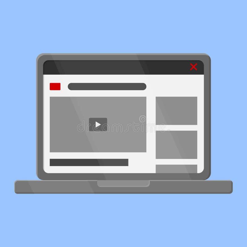 Laptop with Content Video Playing Vector Illustration. Youtube in ...