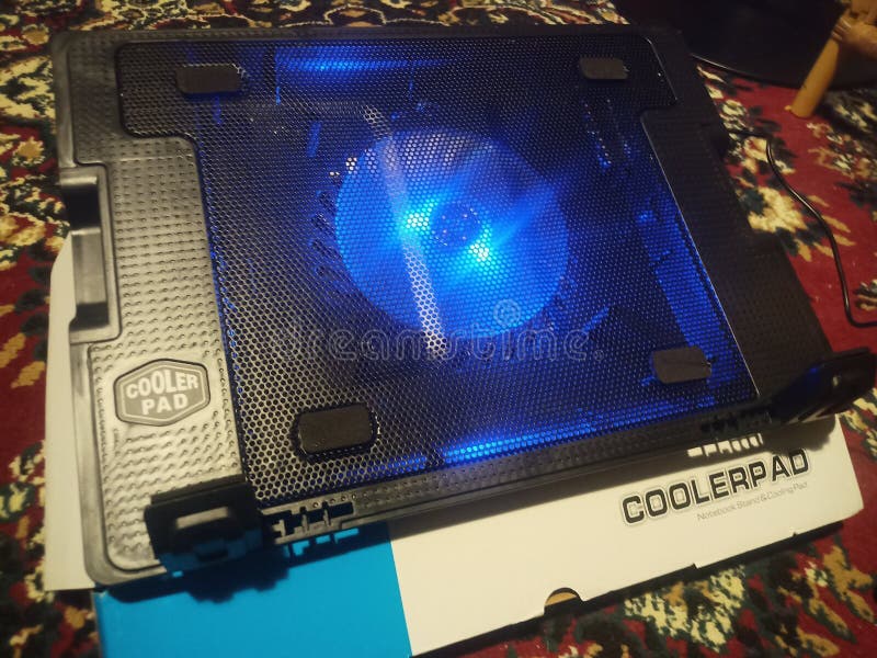 Laptop Cooling Pad with Blue Light on the Box Editorial Stock Image ...