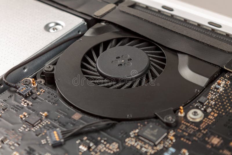 Laptop Cooling System Close-up with Rotating Fan, CPU Cooling and ...