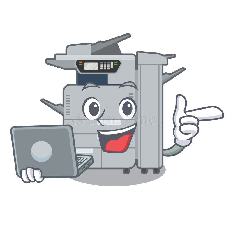 With Laptop Printer Character Cartoon Style Stock Vector - Illustration ...