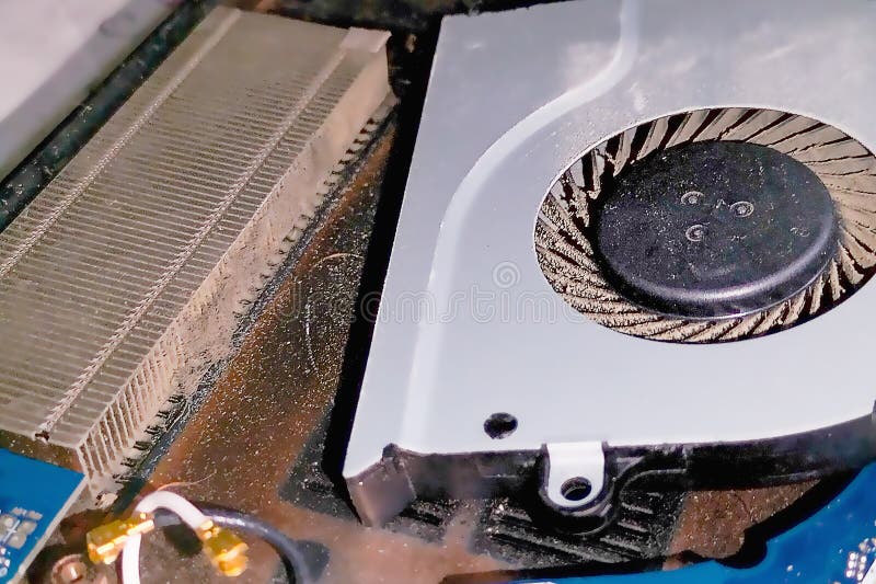 Laptop CPU Cooling Fan with Clogged Guide Vanes. in the Process of Work ...
