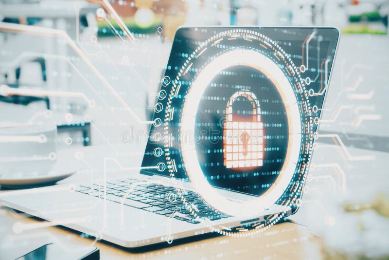 Laptop with Creative Data Protection Interface Stock Illustration ...