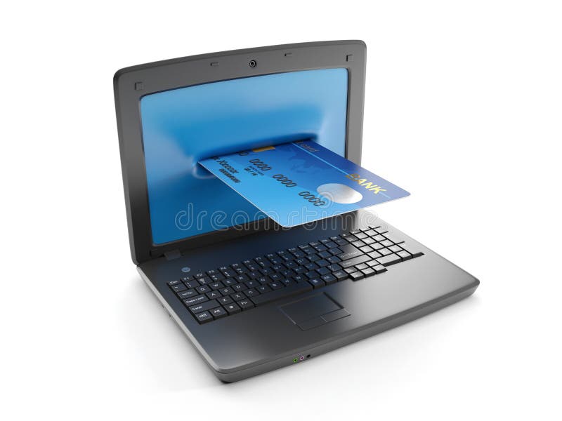 Laptop and a credit card stock illustration. Illustration of white ...