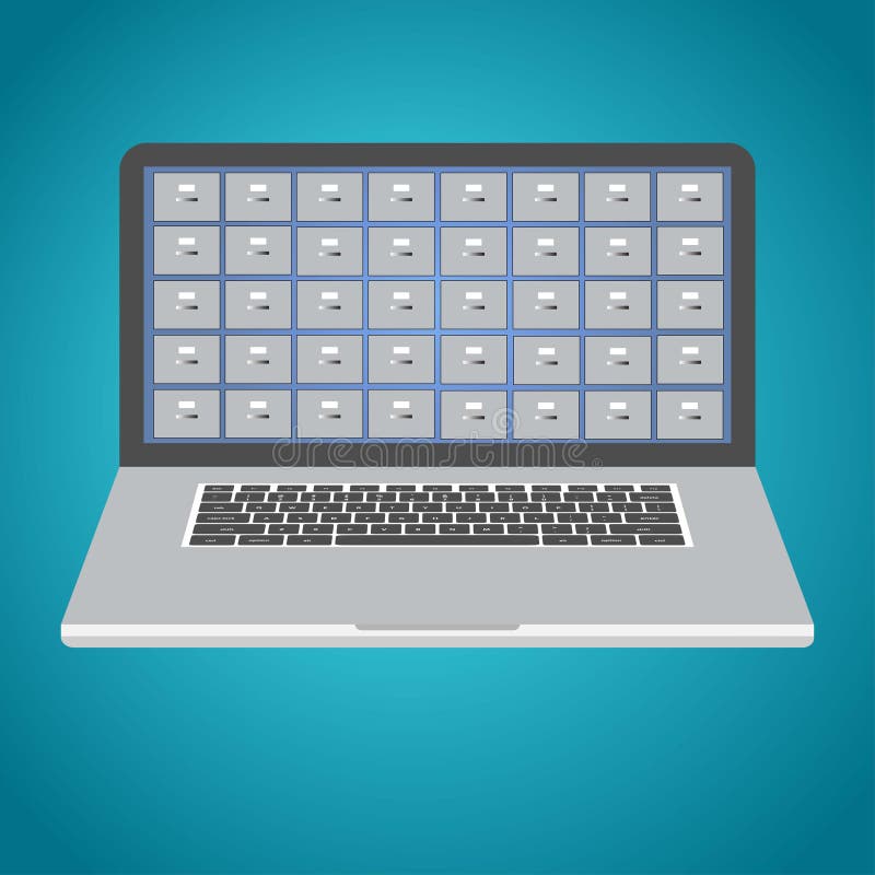 Laptop with Drawers, Computer Data Storage Concept Stock Vector ...