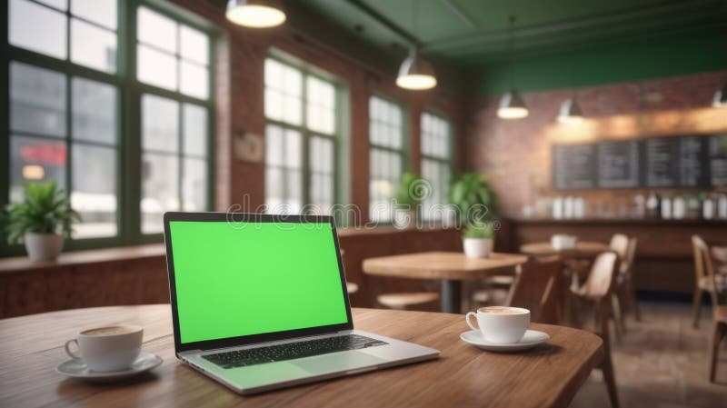 Laptop and Cup of Coffee on the Table. the Laptop Screen only Displays ...