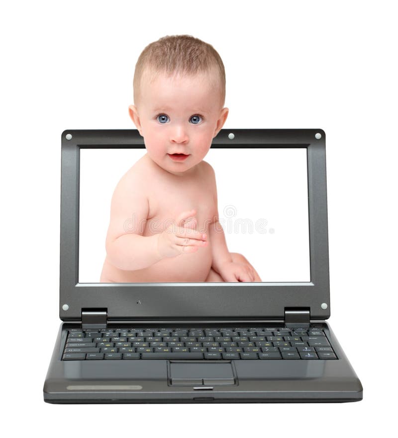 Laptop with Cute Baby on Screen Stock Photo - Image of mobility ...