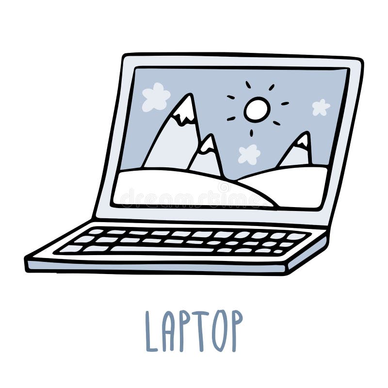 Cute laptop doodle icon stock vector. Illustration of simple - 137206428