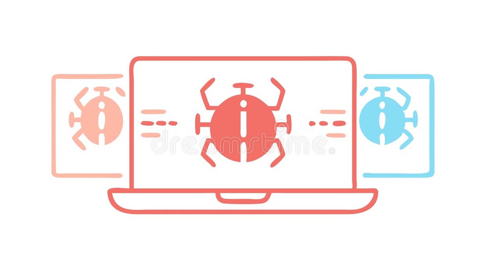 Laptop with Cyber Bugs, Malware Attack and Digital Security Threat ...