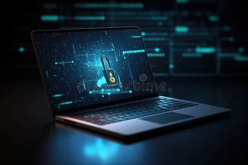 Laptop with Cybersecurity Software and Lock Icon. Generative AI Stock ...