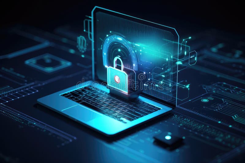 Laptop with Cybersecurity Software and Lock Icon. Generative AI Stock ...