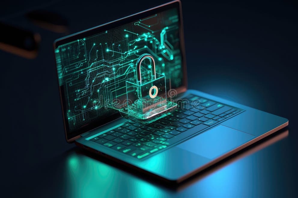 Laptop with Cybersecurity Software and Lock Icon. Generative AI Stock ...