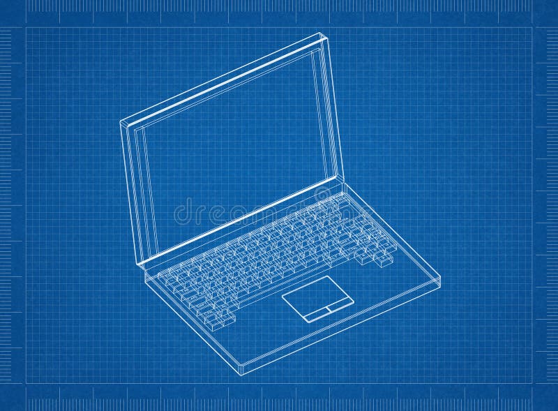 Laptop 3D Blueprint - Isolated Stock Illustration - Illustration of ...