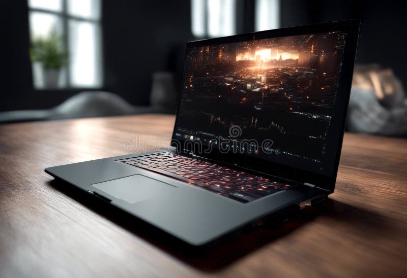 Laptop 3d Display Render Modern Open Black Isolated Notebook Computer ...