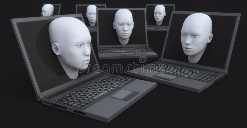 Laptop and 3d Head Coming Out of the Screen Stock Illustration ...