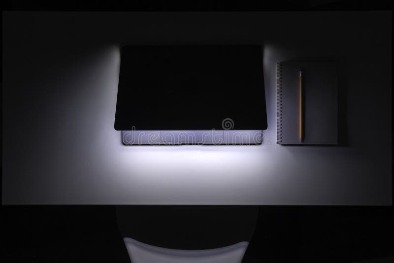 Laptop in the Dark at Night on the Desktop. Stock Photo - Image of ...