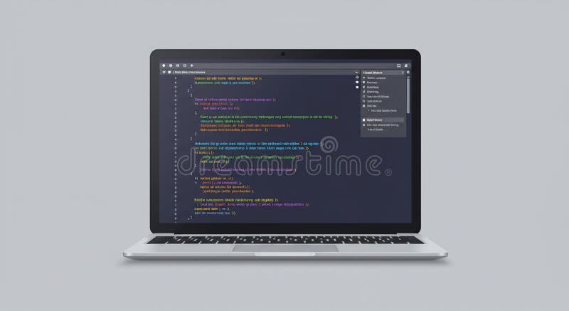 A Laptop with a Dark-themed Code Editor Displayed on the Screen. the Editor Page Stock ...
