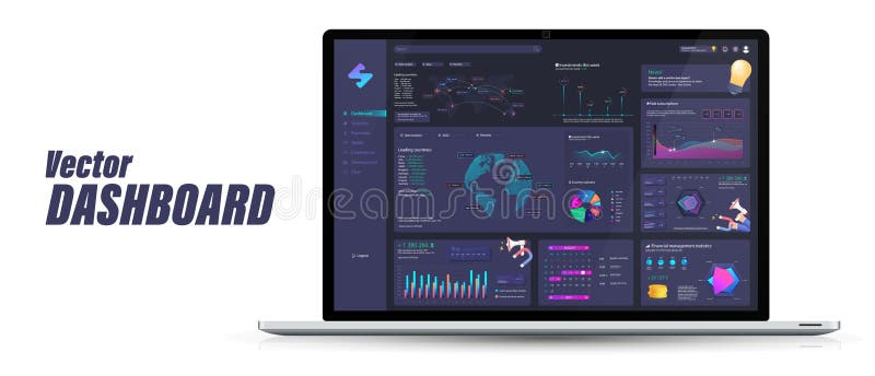 Laptop with Dashboard Mockup. 3D Vector Template Admin Panel Stock Vector - Illustration of ...