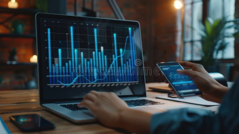 The Laptop with Data Analysis.AI Generated Image Stock Photo - Image of ...