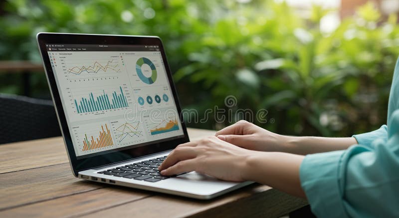 Data Analysis on Laptop: Charts, Graphs, and Business Insights. Working ...