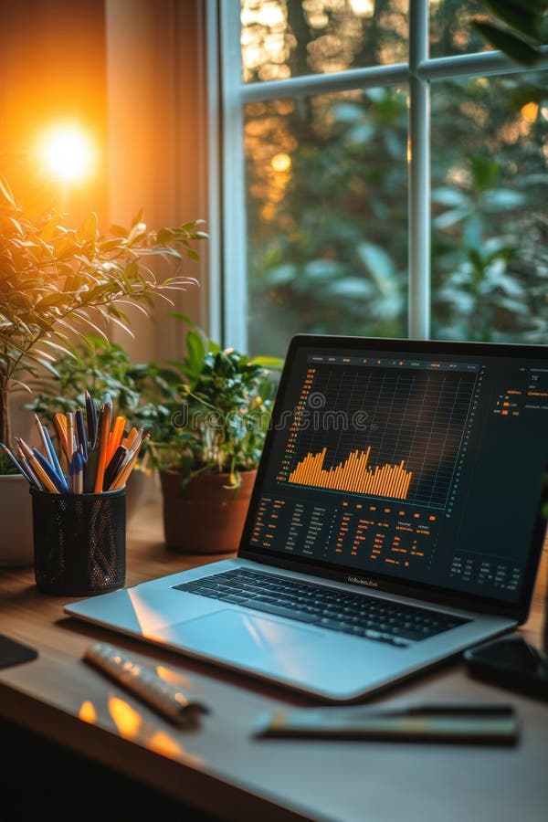 Laptop Data Analysis, a Laptop Showing Graphs of Data Analysis Rests on ...