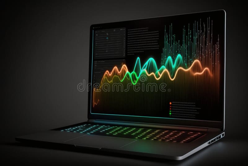 Laptop with Data Analytics Isolated Black Background. Generative Ai ...