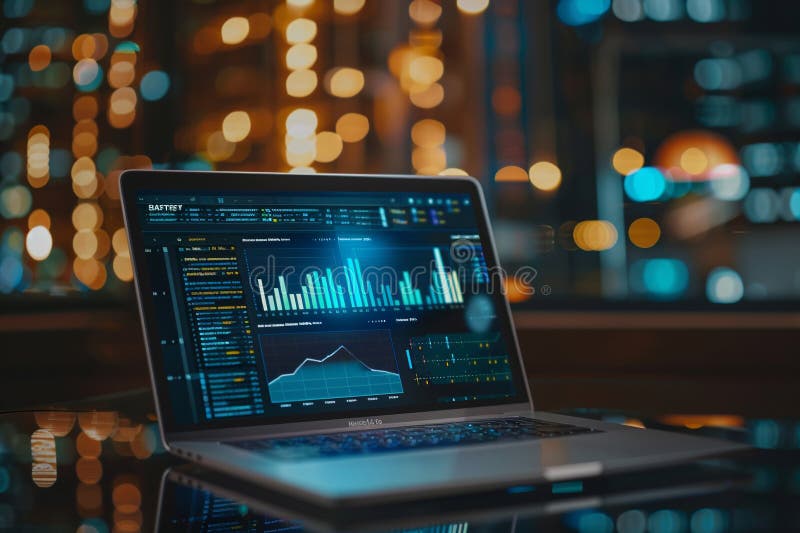 Laptop with Data Analytics on Screen Stock Illustration - Illustration ...