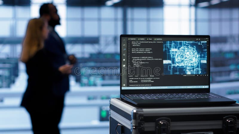 Laptop in Data Center Facility with Artificial Intelligence Simulation ...