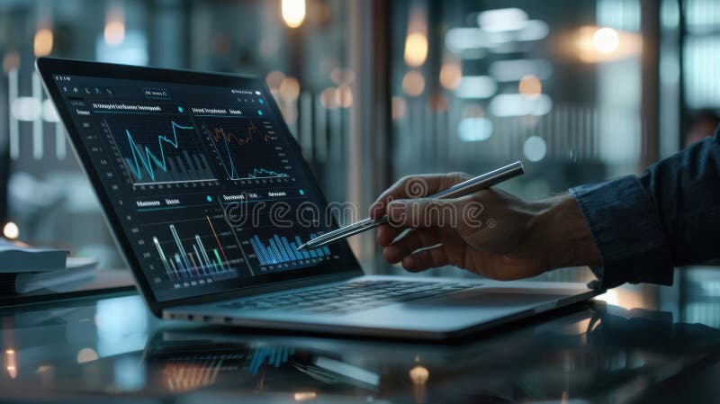 The Laptop with Data Charts. AI Generated Stock Image - Image of office ...