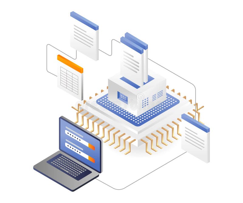 Laptop with Data on Chip and Database System Stock Vector ...
