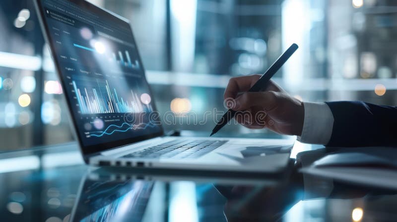 The Laptop with Data Graphs. AI Generated Stock Image - Image of ...