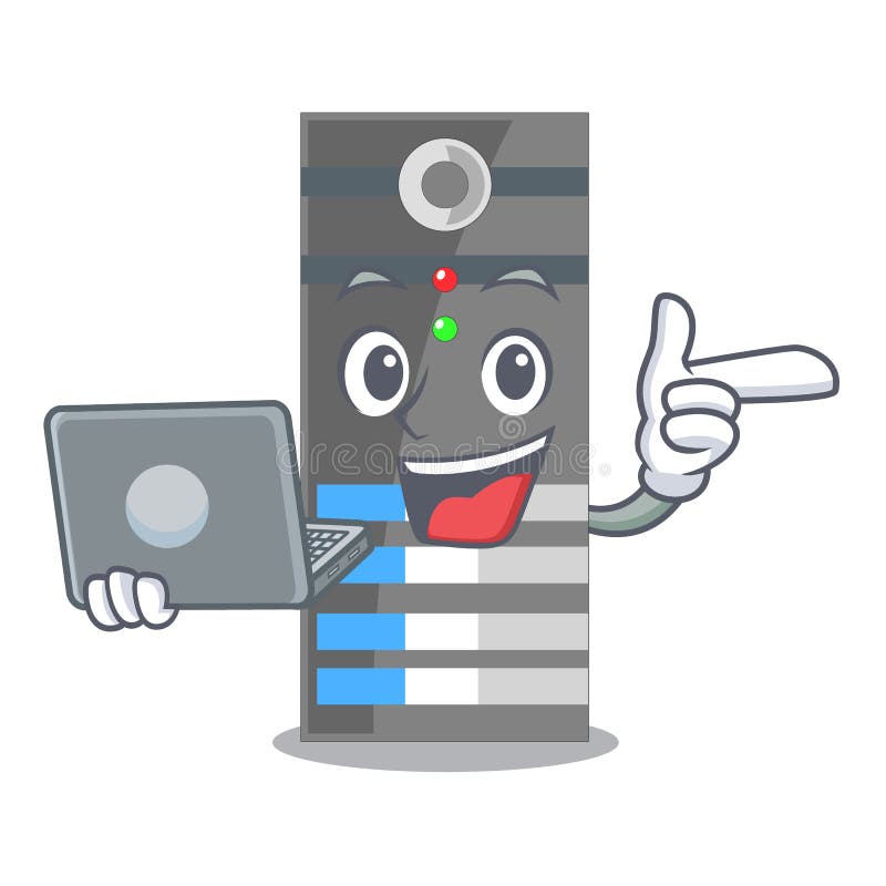 With Laptop Data Server Next the Cartoon Computer Stock Vector ...