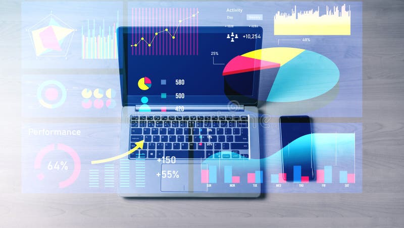 Laptop with Data Visualization Graphs and Charts Showcasing Performance Analytics in a Modern ...