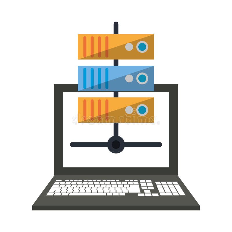 Laptop and Database Servers Stock Vector - Illustration of electronic ...