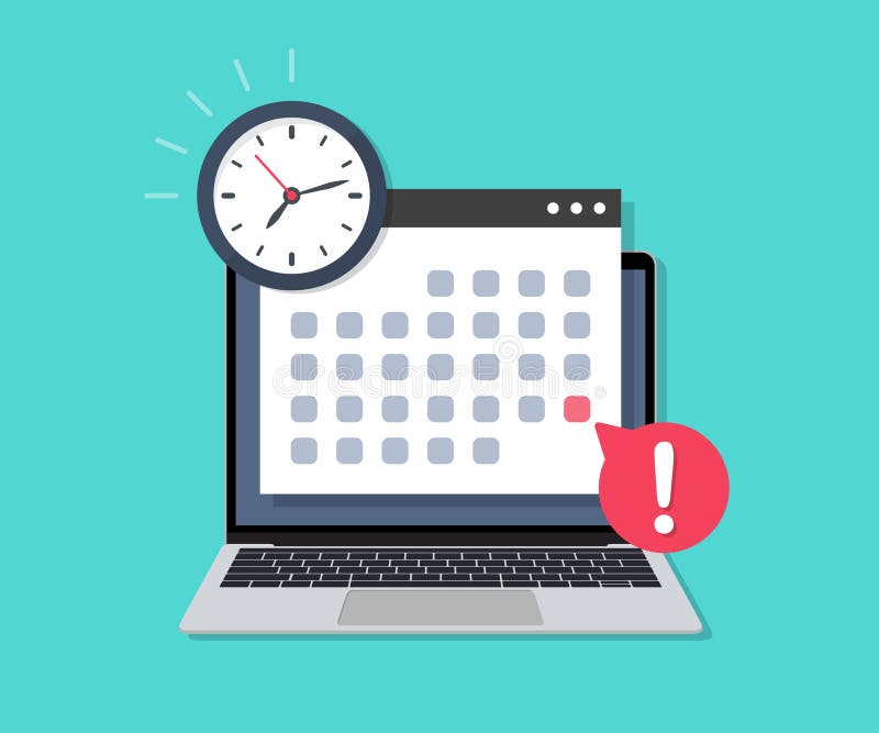 Laptop with Deadline Calendar Date and Clock in a Flat Design Stock ...
