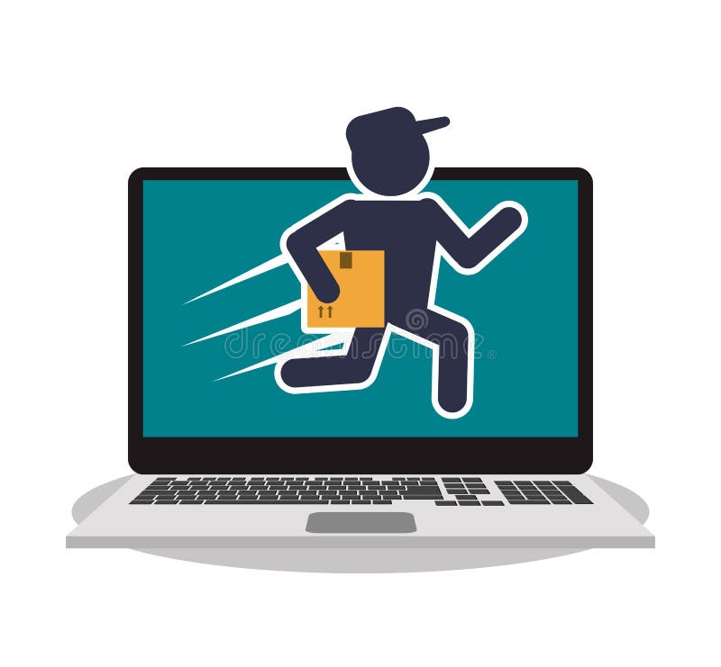 Laptop and delivery design stock illustration. Illustration of quality ...