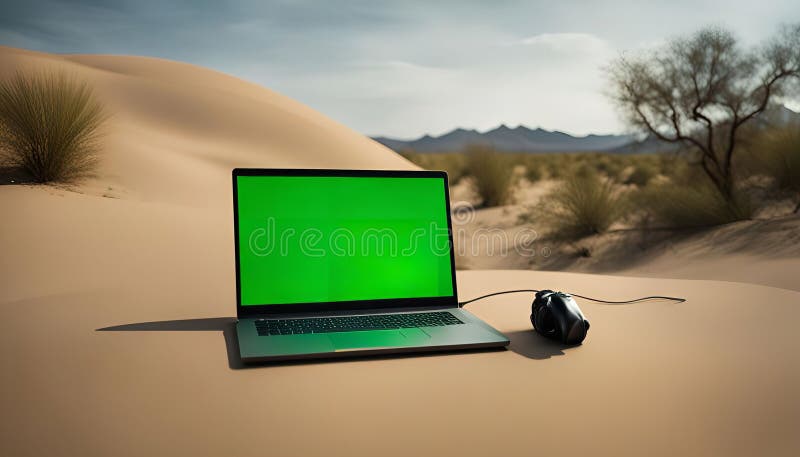 Laptop in the Desert stock photo. Image of mouse, computer - 348605856