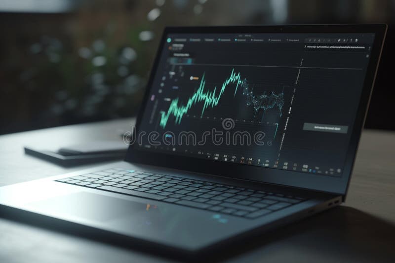 Laptop on the Desk Data Visualization on a Laptop Screen, AI Generative ... Laptop on the Desk Data Visualization on a Laptop Screen, AI Generative ...
