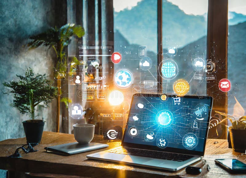 Laptop on the Desk and Digital Marketing, SEO Search Engine ...