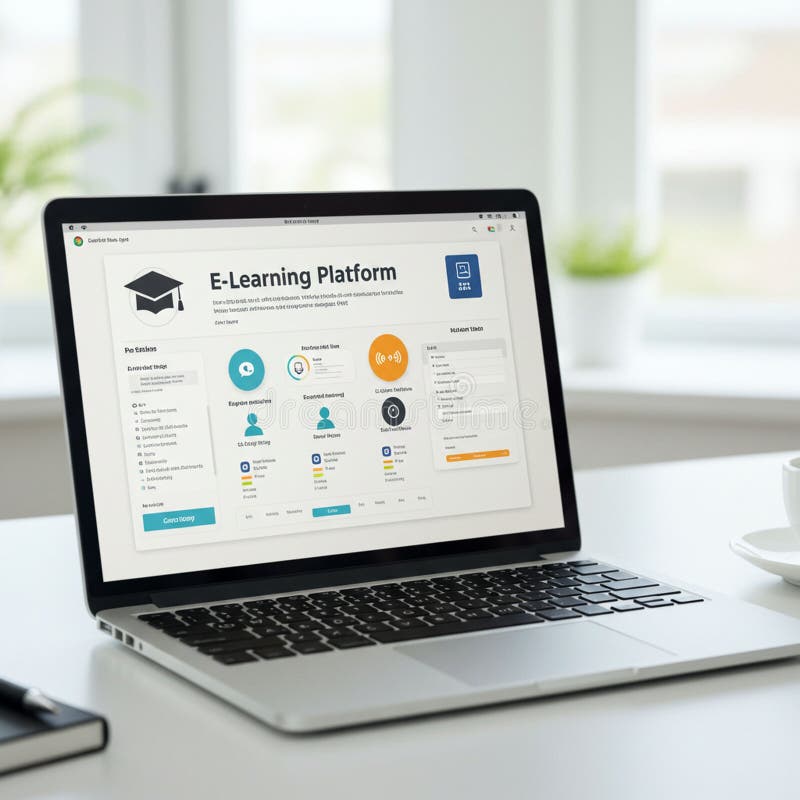 A Laptop on a Desk Displays an E-learning Platform Interface. the ...