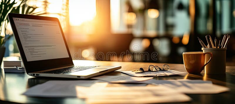 Golden Hour Workspace stock illustration. Illustration of study - 387964755