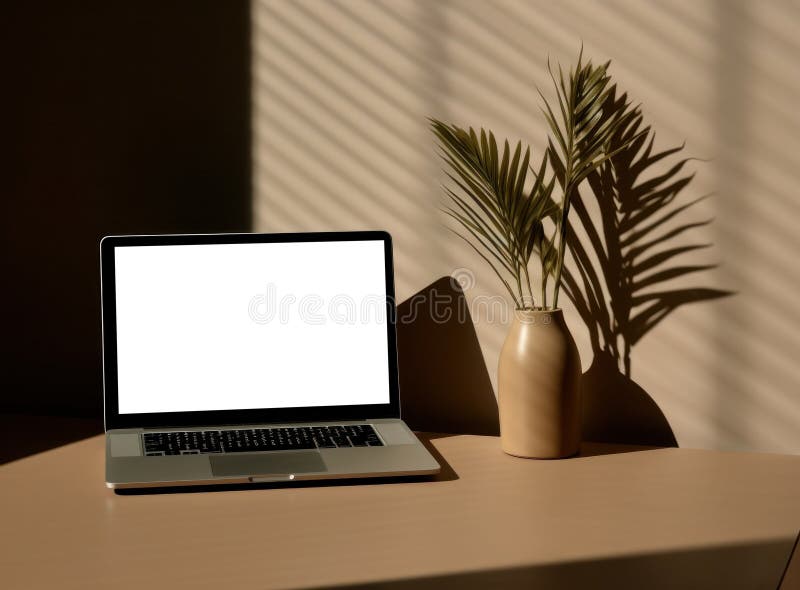 Laptop on Desk Laptop on the Table Stock Illustration - Illustration of ...